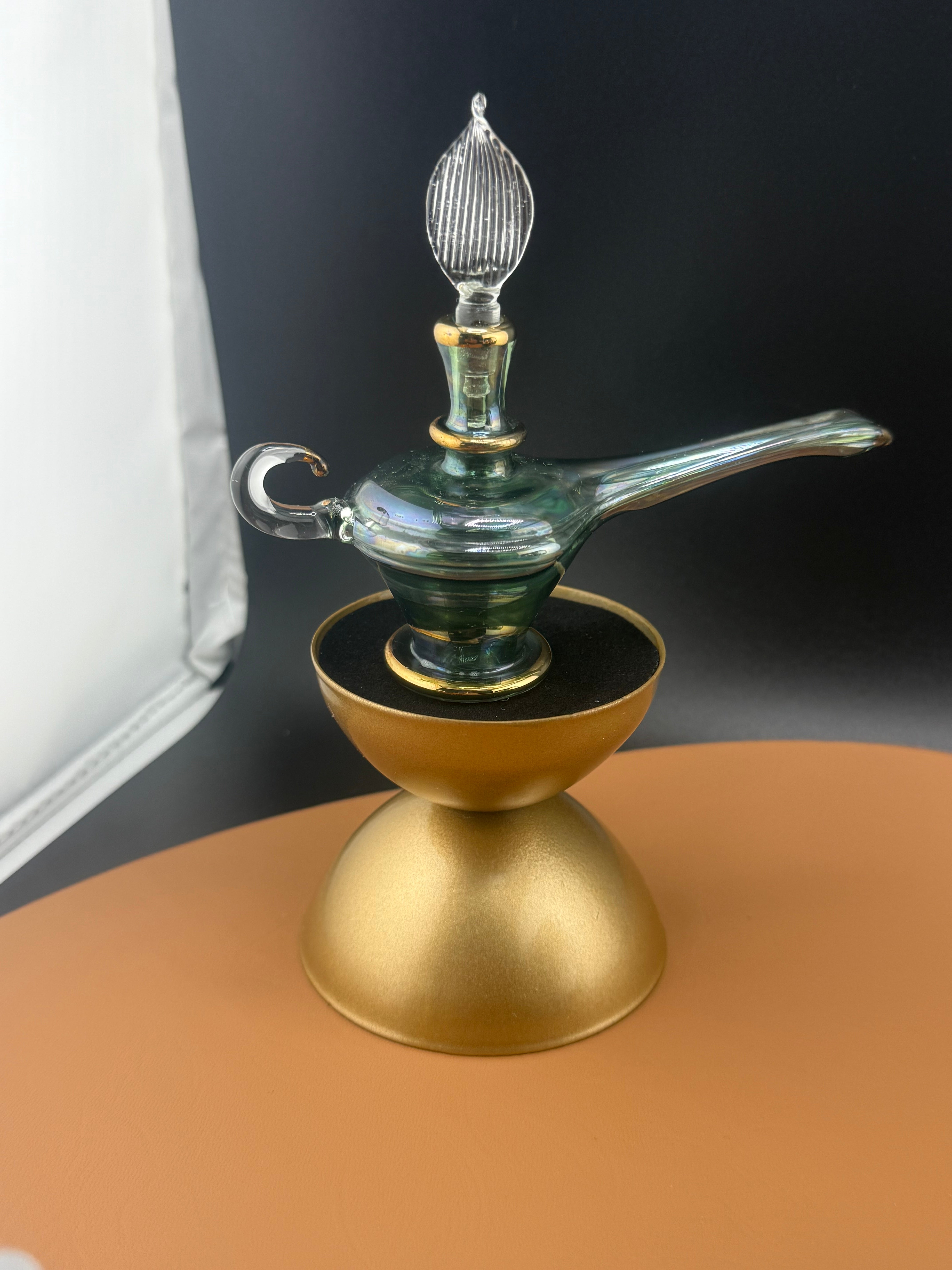 1 of 1 Handblown Genie Oil Bottle - Green Genie Bottle – Atelier Mondrêve